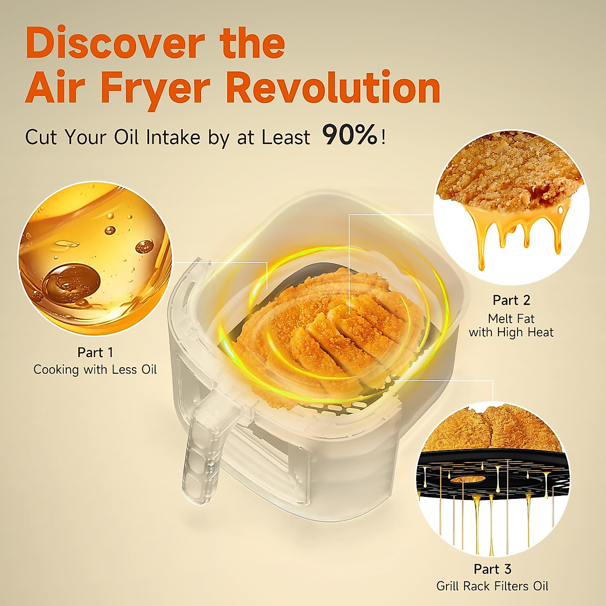 Kitchen Elite Air Fryer Stainless Steel with View Window, XL 8.5QT Large Airfryer, 8-in-1 Digital Control, 400°F Temp Controls, Nonstick Dishwasher-Safe, Space-Saving, Roast, Broil, 1500W