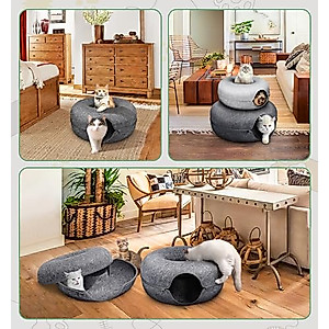 Gleejoy Peekaboo Cat Cave for Multiple Cats/Large Cats, Cat Caves for Indoor Cats Up to 30 Lbs, Cat Tunnel Bed, Scratch Detachable and Washable Large Donut Cat Bed, Dark Gray
