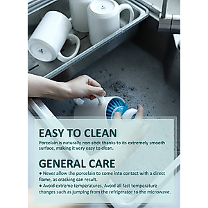 Porcelain White Coffee Mugs Set of 4-15 Ounce Cups with Large Handle for Hot or Cold Drinks like Cocoa, Milk, Tea or Water - Smooth Ceramic with Classic Design