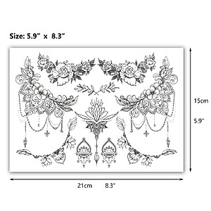 glaryyears 8 Sheets Mandara Chests Tattoos for Women, Black Flower Leaf Lion Wolf Dreamcatcher Designs Underboob Temporary Tattoo Stickers on Chest Waist Waterproof Body Art Large Size
