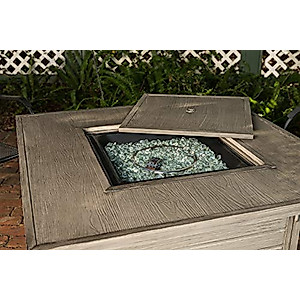Fire Sense 62741 Langhorne Aluminum Convertible Gas Fire Pit Table 55,000 BTU Outdoor Multi-Functional Fire Pit with Fire Bowl Lid, Nylon Weather Cover & Clear Fire Glass - Barnwood Finish - Square