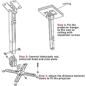 NIKISHAP Universal Projector Mount - Adjustable Height Wall/Ceiling Mount for Most Standard and Mini Projectors - Sleek White
