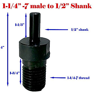 MTP Core Drill Bit Adapter 1-1/4” - 7 Thread Male to 1/2” Shank Diamond