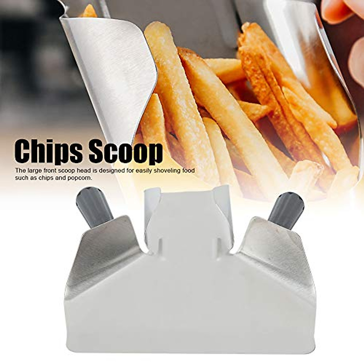 French Fry Scoop, Stainless Steel Food Chips Scoop, Heavy Duty Popcorn Scoop with Handle, Desserts Scooper(Double handle)