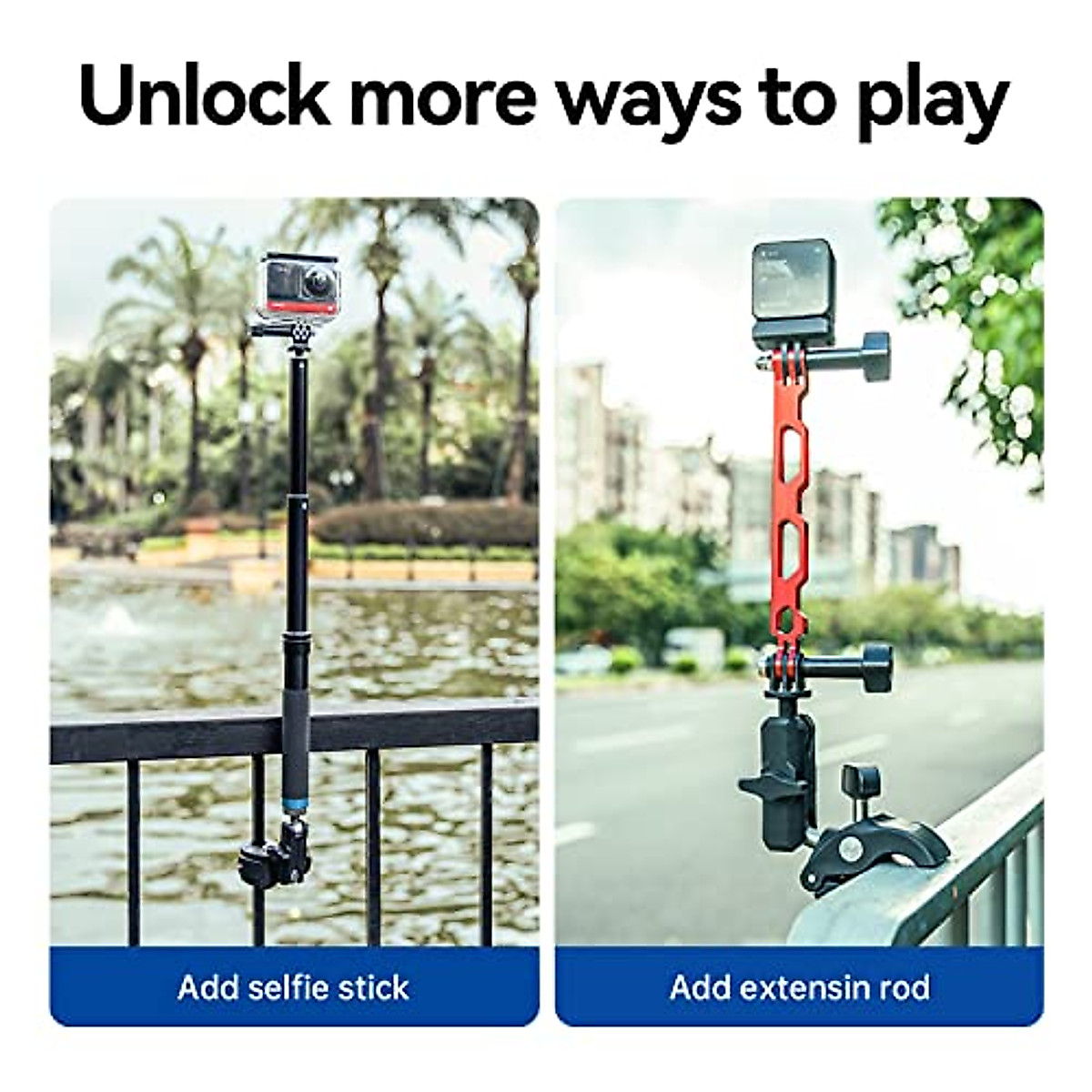 TELESIN Claw Clamp Mount + Extension Rod + Phone Holder Bundle Kit, 360 Dual Ball Head Gripper Monitor, Bicycle Bike Motorcycle Handlebar Boat Vehicle Clip for GoPro Insta360 AKASO Smartphone