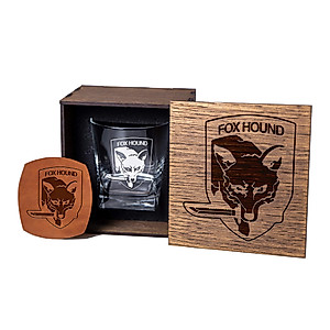 Handcrafted Whiskey Gift Set with Custom Glass, Engraved Wood Box, and Leather Coaster - Stylish Gifts for Game Fan - Unique Present for Him (Fox Hound)