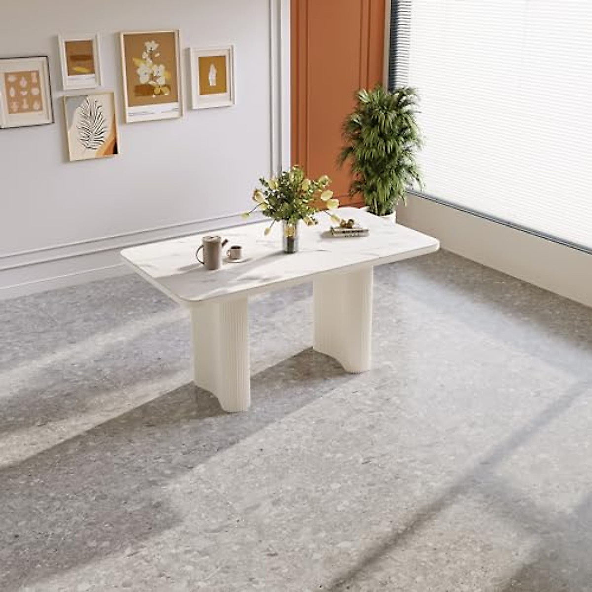 Guyii 55.27" Dining Table, Modern Rectangular Kitchen Table, Indoor Dining Table for Kitchen, Bar, Living Room, Small Space, Cream White, Easy Assembly, Table Only