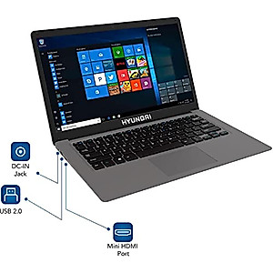 HYUNDAI 14" Notebook 4GB RAM, 128GB SSD, Windows 10 Pro Laptop, Intel Celeron N4020, 14.1" Inch IPS Display, Expandable Storage, WiFi & Bluetooth - Grey