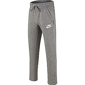 NIKE Sportswear Boys' Club Fleece Open Hem Pants, Carbon Heather/White, Large