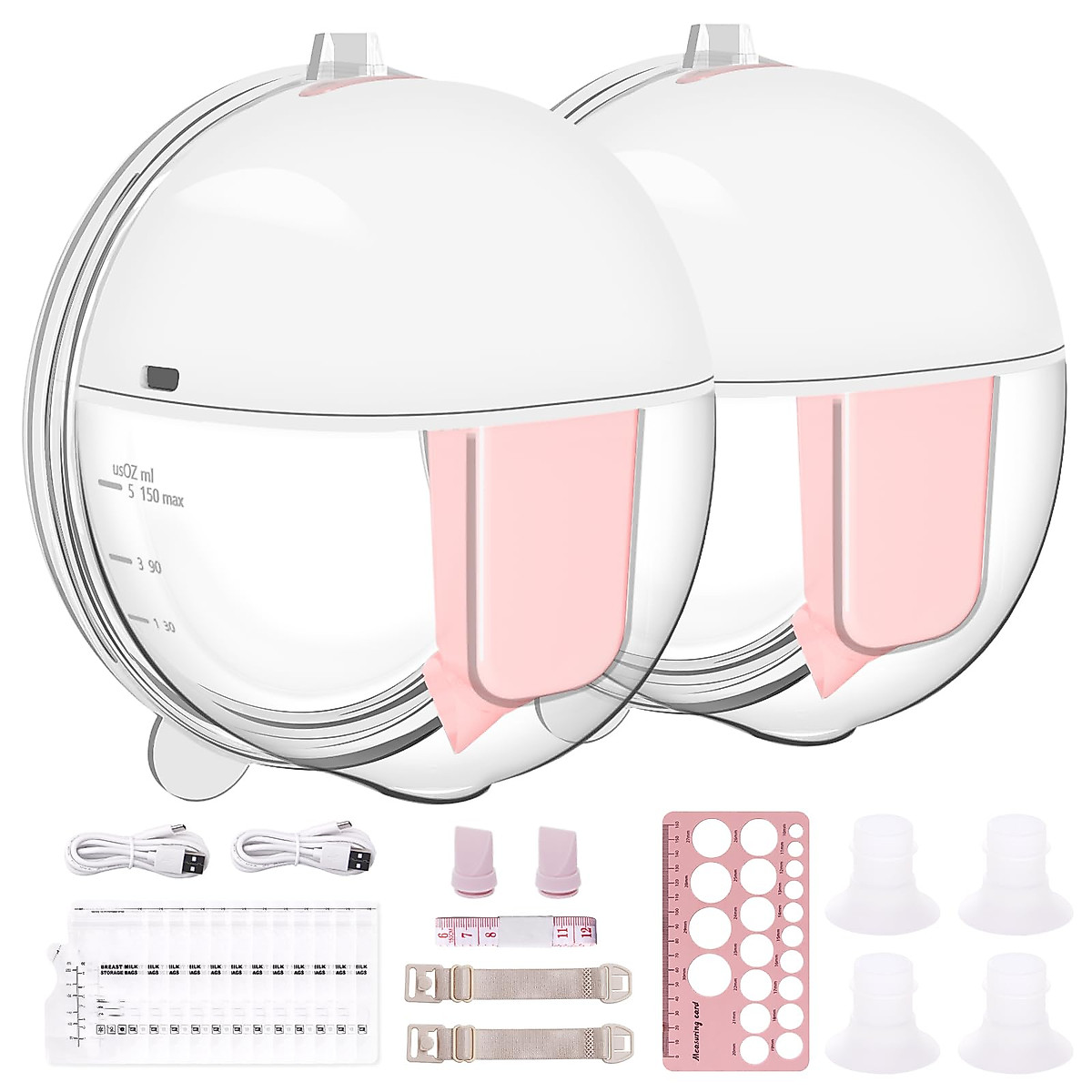 Wearable Breast Pump,PatPat Double Hands Free Breast Pump with 4 Modes 10 Levels Portable Electric Breast Pump 24mm/19mm/17mm,2 Pack Wearable Pumps Easy to Use and Clean,Leak-Proof
