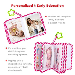 VNOM Baby Photo Album Soft Cloth Photo Book First Year Memory Album Shower Gift for Babies Newborns Toddlers & Kids,Holds 4x6 Inch Photos. (Pink)