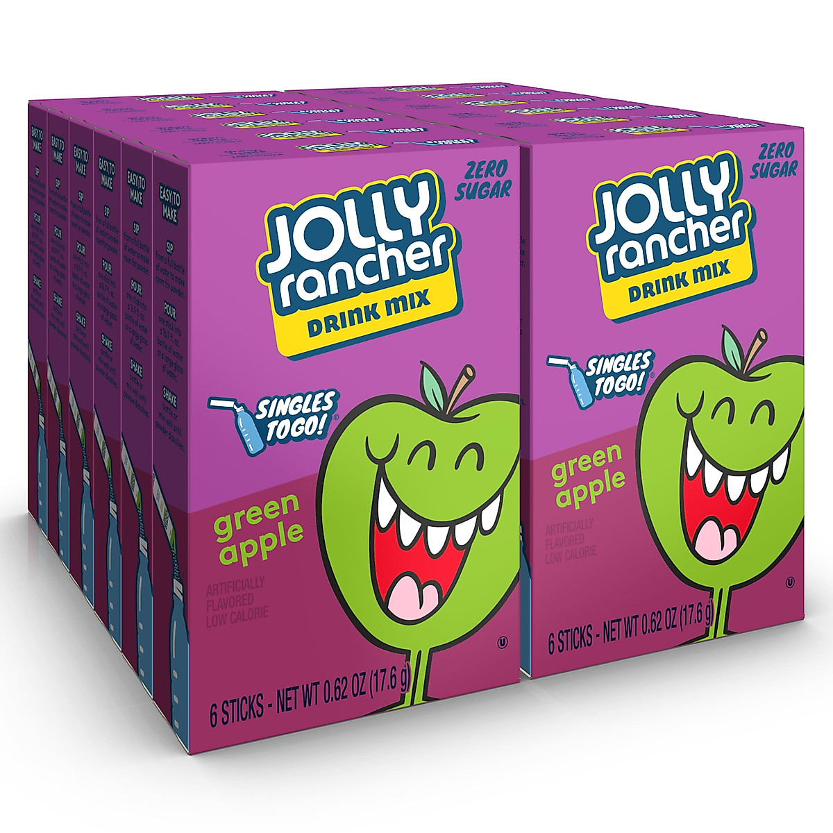Jolly Rancher Singles To Go Powdered Drink Mix, Green Apple, 72 Total Servings, Sugar-Free Drink Powder, Just Add Water, 0.62 Ounce (Pack of 12)