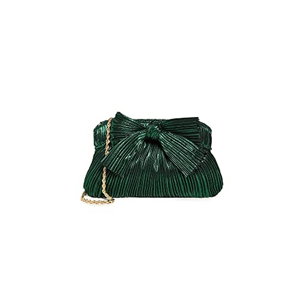 Loeffler Randall Women's Mini Pleated Frame Clutch with Bow, Emerald, Green, Metallic, One Size