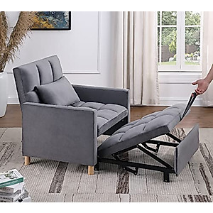 LKTART Sofa Bed Convertible Sofa Chair with Pillow Pull-Out Sofa Bed Velvet Folding Footstool Guest Bed Suitable for Bedroom, Living Room, Apartment