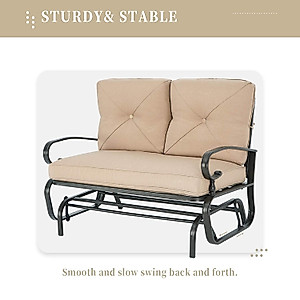 SUNCROWN Outdoor Swing Glider Chair, Patio 2 Seats Loveseat Rocking Chair with Cushions, Steel Frame Furniture - Brown