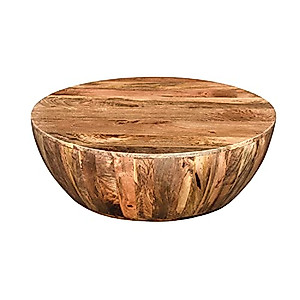 The Urban Port Mango Wood Coffee Table in Round Shape, Dark Brown