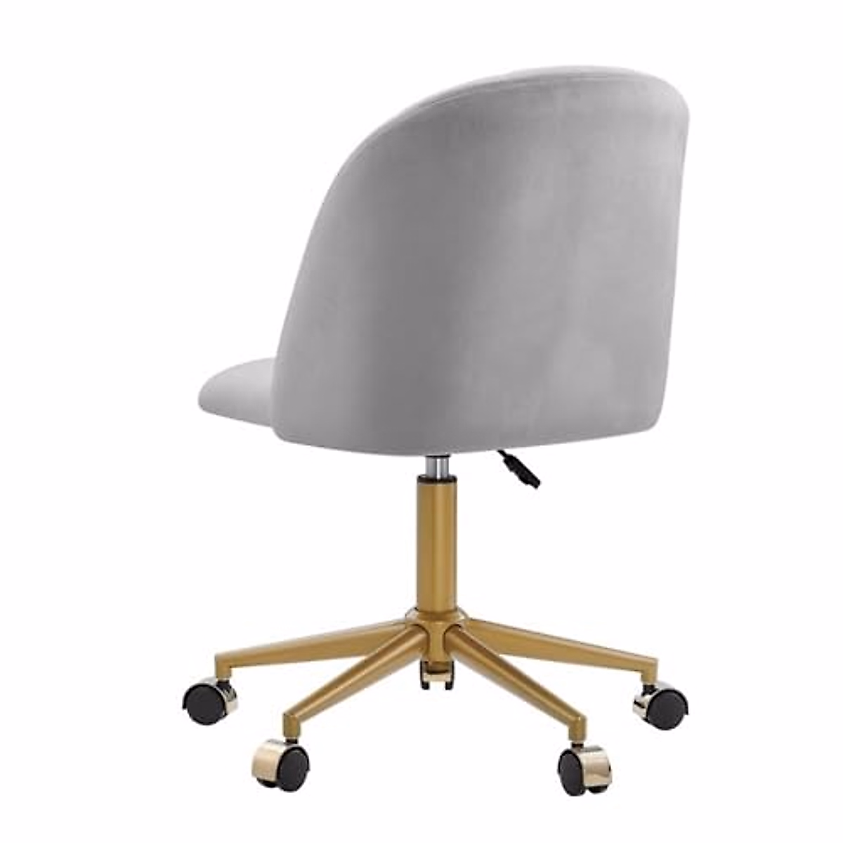 Pemberly Row Upholstered Adjustable Swivel Desk Chair Gold Legs in Light Gray