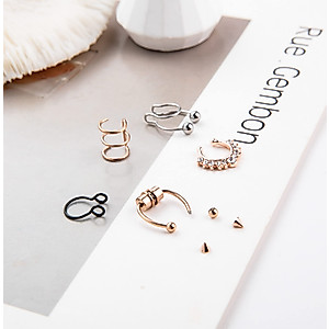 REVOLIA 24Pcs Faux Nose Ring Fake Septum Piercing Nose Cuff Fake Septum Ring Faux Lip Ear Ring Clip On Non Piercing Set B