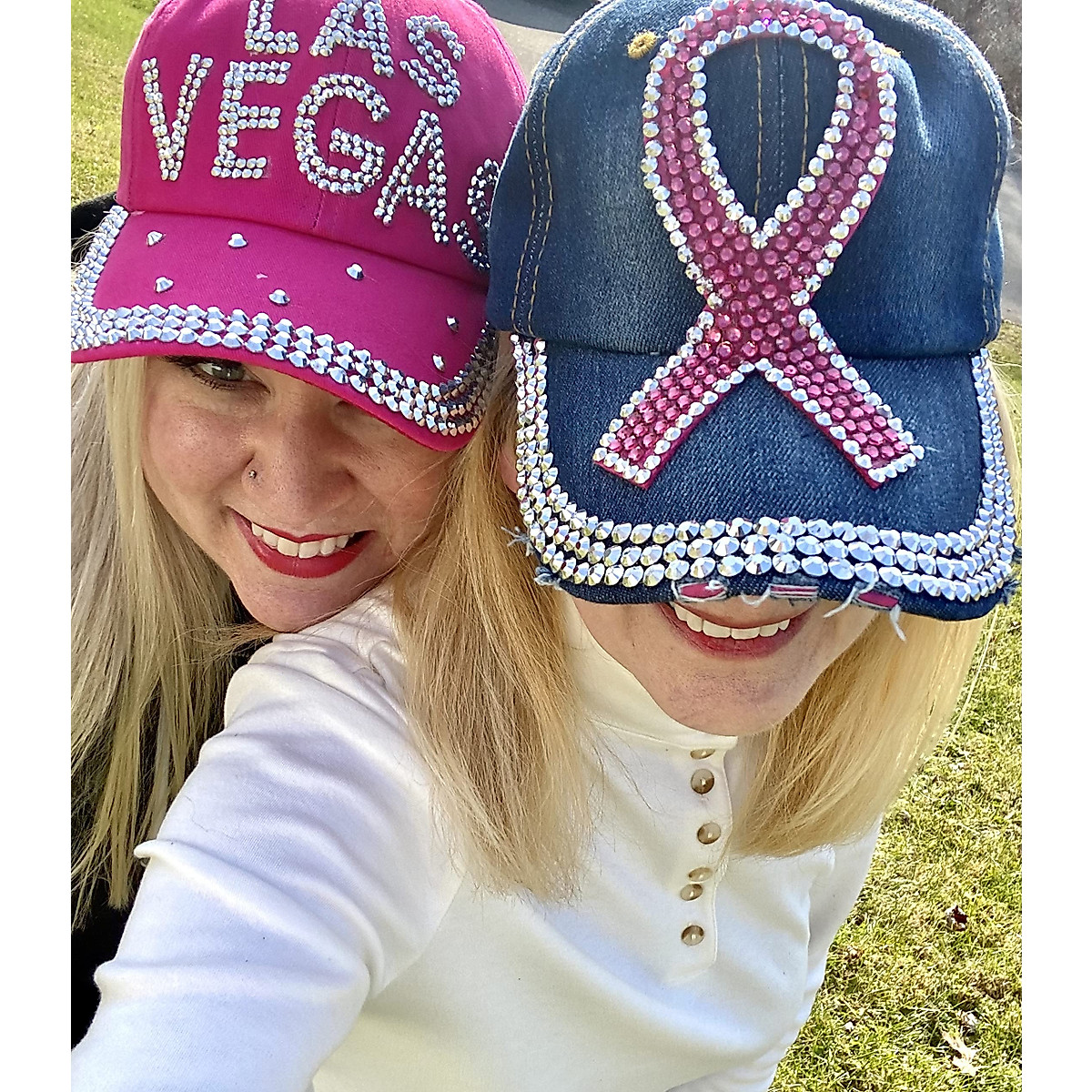 Popfizzy Bling Pink Las Vegas Hat for Women Rhinestone Hat, Bedazzled Baseball Caps, Distressed Hat, Fancy Bejeweled Hats, Sparkle Studded Ball Caps