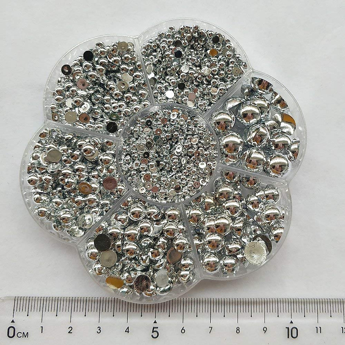 Chenkou Craft 3000PCS 1 Box Silver Round Flatback Imitation Half Pearls Bead Loose Beads Gem (Silver Half Ball)
