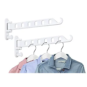 SKIKEN White Laundry Clothes Hanger Rack with Swing Arm, Wall Mounted Coat Hanger, Small Folding Drying Hanger, 180°Rotation, Space Saver, Sturdy Hanging, Solid Aluminum (2-Pack, White)