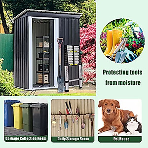Flyzy Outdoor Storage Shed 5x3 FT, Metal Utility Tool Metal Garden Shed with Sliding Door, Storage Shed, Matel Outdoor Shed for Backyard Patio Garden Lawn (Black)
