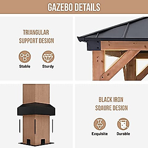 ABCCANOPY Wood Gazebo 11x13 - Outdoor Patio Wooden Gazebo with Hardtop Metal Double Roof for Garden, Backyard and Deck