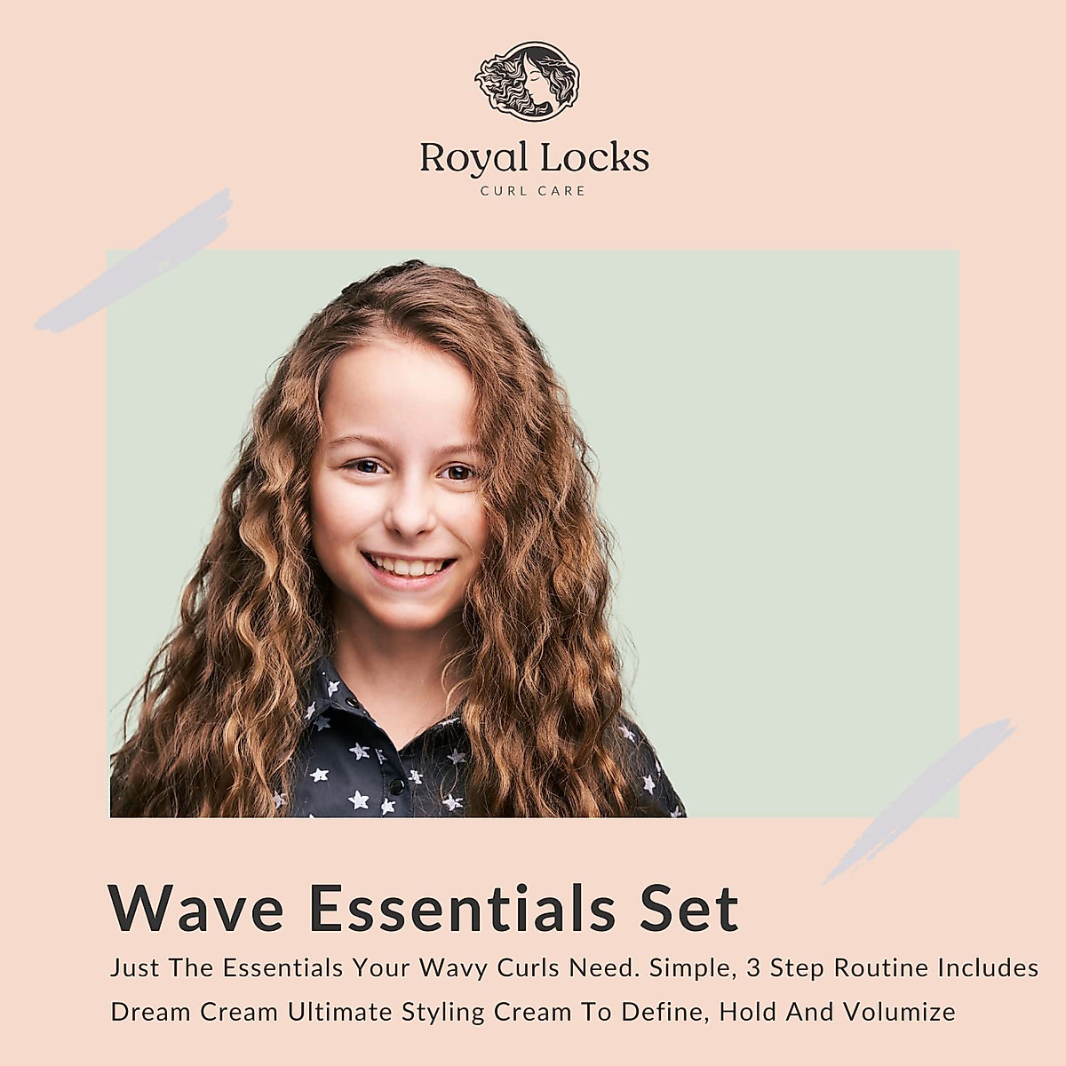 Royal Locks Wave Essentials Set | Clean Curls Shampoo, Curl Quench Conditioner, Dream Cream Curl Cream | Cleanses, Conditions, and Enhances Volume + Tames Frizz (7.5 fl oz, 12 fl oz, 8.5 fl oz)