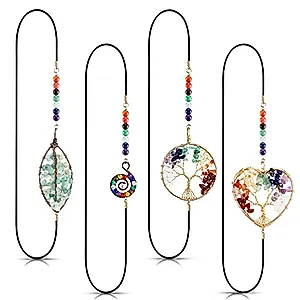 4 Pieces Crystal Bookmark Tree Elastic Bookmark Antique Beading Bookmarks Handmade 7 Chakra Crystals Tree Bookmarks for Book Lovers Gemstones Book Markers for Office Teacher Student Birthday Gifts