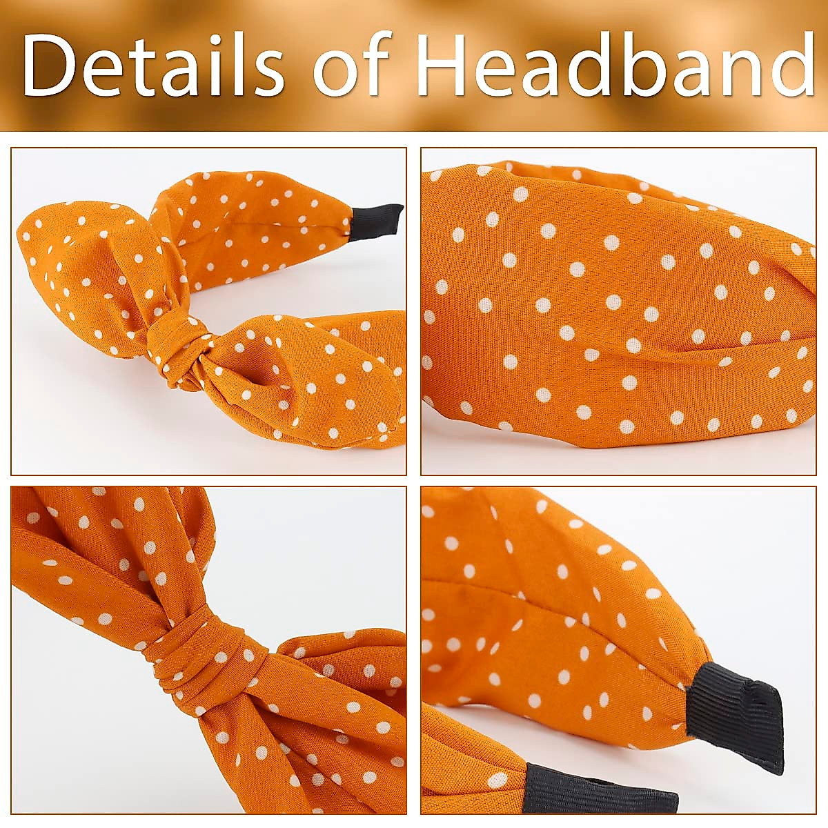 TOBATOBA 6Pack Polka Dot Bow Headbands - Cute Bunny Ears Top Knot, Vintage Hair Accessories for Women and Girls