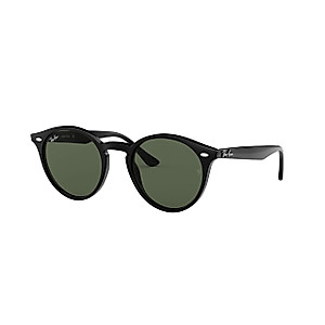 Ray-Ban RB2180 Round Sunglasses, Black/Dark Green, 51 mm
