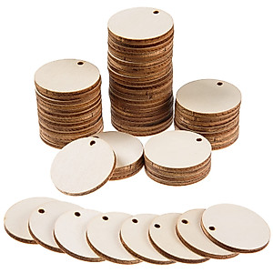 100Pcs Unfinished Wooden Circles with Holes 1.5 Inch Wood Rounds Tags Blank Natural Round Wood Discs for Crafts Wooden Circle Cutouts Ornaments for DIY Crafts, Parties, Birthday, Christmas, Home Decor