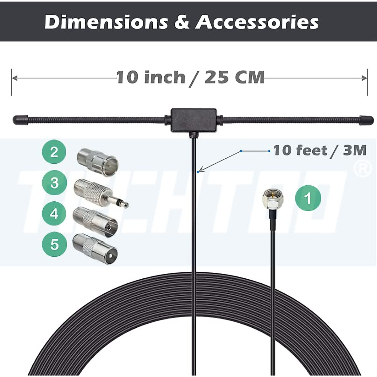 TECHTOO FM Radio Antenna FM Antenna Compatible for FM Radio Home Stereo Receiver AV Audio Video Home Theater Receiver Stereo Receiver of Pioneer Onkyo Yamaha Marantz Bose Wave Music System (Kit3)