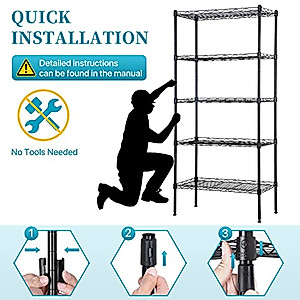 5 Wire Shelving Unit Storage Shelf Adjustable Heavy Duty Shelf with Leveling Feet for Closet Laundry Pantry Kitchen Garage 750 LBS Capacity 21.5" L x 11.6" W x 47.6" H, Black
