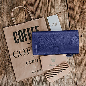 IVESIGN Wallets for Women RFID Blocking Credit Card Phone Holder Organizer Large Capacity Genuine Leather Wallets Checkbook Wallet Clutch Wallet Ladies Blue