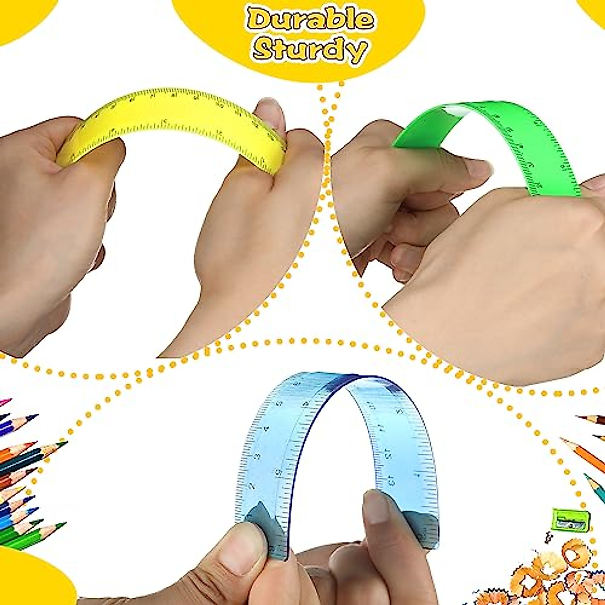 Harloon 480 Pack Clear Color Plastic Ruler Bulk for Classroom Kids Student Back to School Office Supplies Straight Rulers with Centimeters Inches 8 Colors Transparent Flexible Ruler (6 Inch)