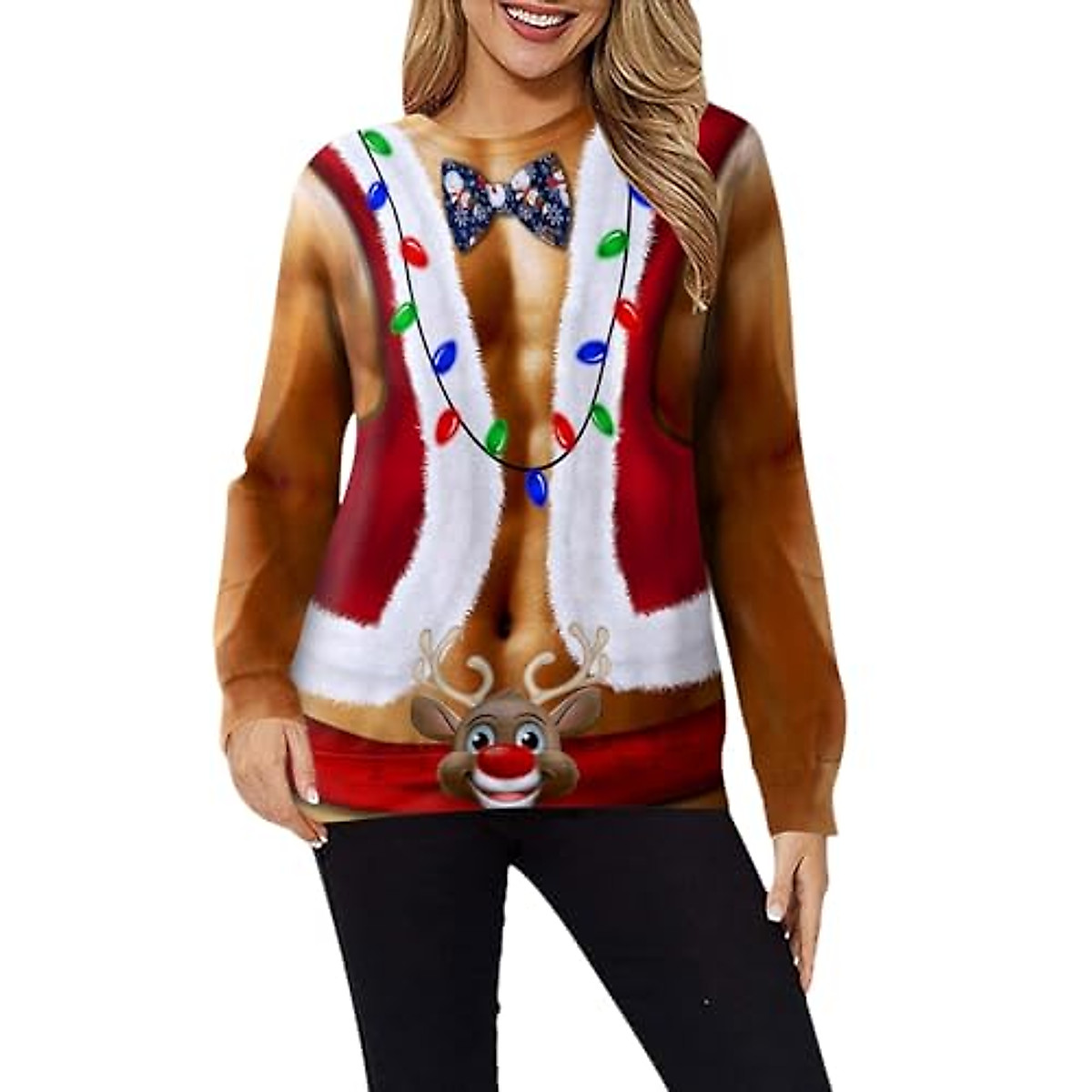 Ugly Christmas Sweatshirt Shirts for Women y2k Sweater Winter Holiday tees Ugly Xmas Snowman Reindeer Cute Printed Pullover Tank Tops Relaxed fit Flare Hollow Light Jackets for Women Casual Dressy