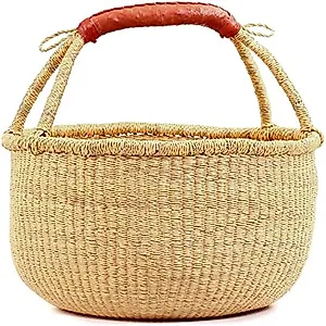 Fair Trade Ghana Bolga African Dye-Free Fully Shaped Market Basket 14-16" Across, 20267, Made in Bolga, Ghana, West Africa Exclusively for: Fair Trade Gifts and Home Decor