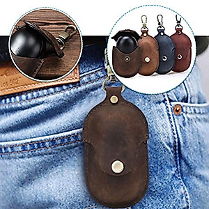 Compatible for Samsung Galaxy Buds Case Leather Shockproof Protective Earbuds Case with Stainless Keychain - Coffee