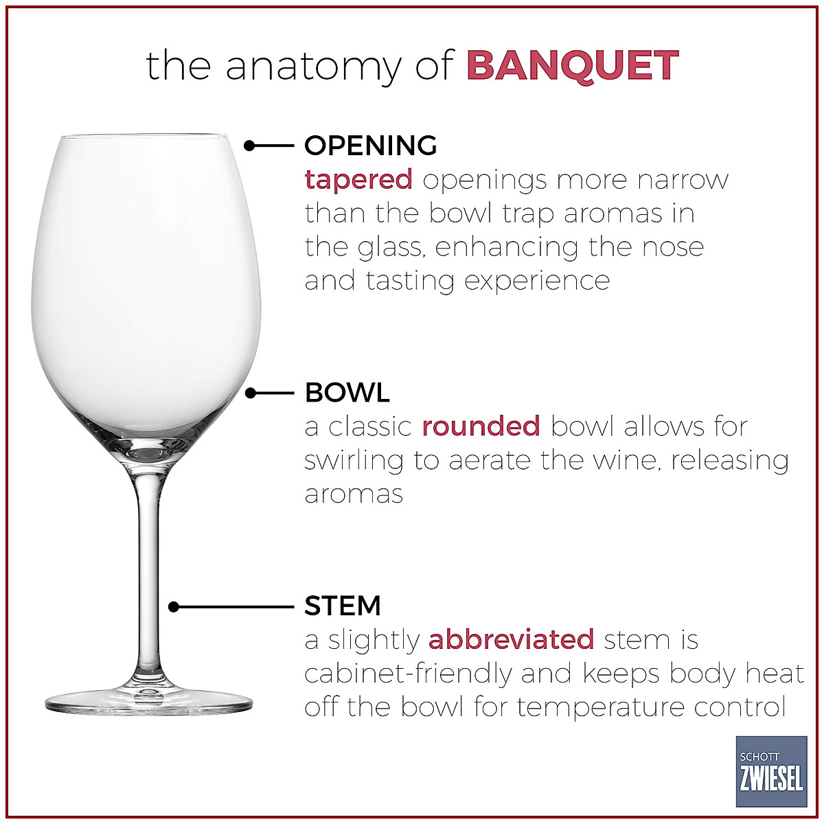 Schott Zwiesel Tritan Crystal Glass Banquet Stemware Collection Claret Burgundy Red Wine Glass, 21.3 Ounce, Set of 6