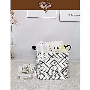 HUNRUNG Square Storage Bins Nursery Hamper Canvas Laundry Basket Foldable with Waterproof Nursery Boxes for Shelves/Gift Baskets/Toy Organizer/Office, Bedroom (Square-black transverse geometry)