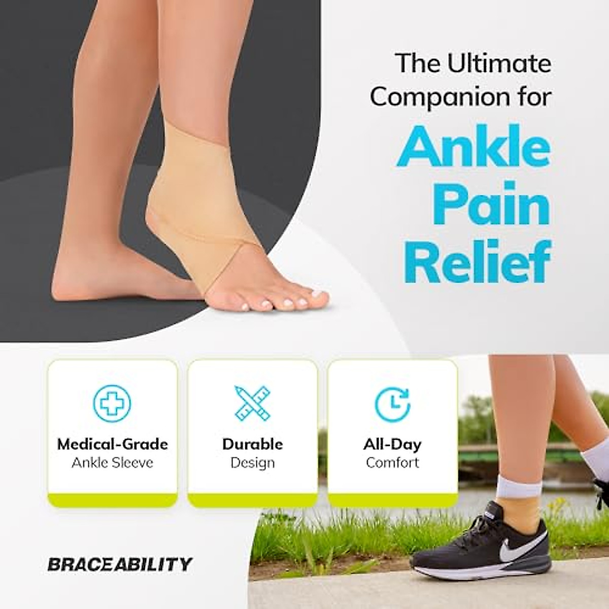 BraceAbility Elastic Ankle Support Brace - Lightweight Slip on Foot and Ankle Compression Sleeve for Gymnastics, Dance, Sports, Running, Exercise, and Sprained Ankle Swelling for Women and Men (XL)