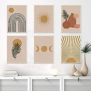 iMagitek Set of 6 Unframed Neutral Boho Art Prints, Boho Rainbow Wall Art, Mid Century Art Prints Set, Gallery Wall Art, Earth Tones Wall Art Prints, Earthy Wall Art Prints (8" x 10")
