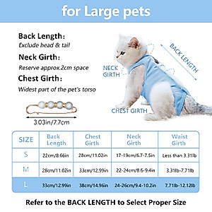 URROMA 1 Pack Blue Cat Recovery Suit, Soft Breathable Cat Recovery Clothes E-Collar Cat Wound Surgery Recovery Suit After Surgery Wear for Cats Kitten, L