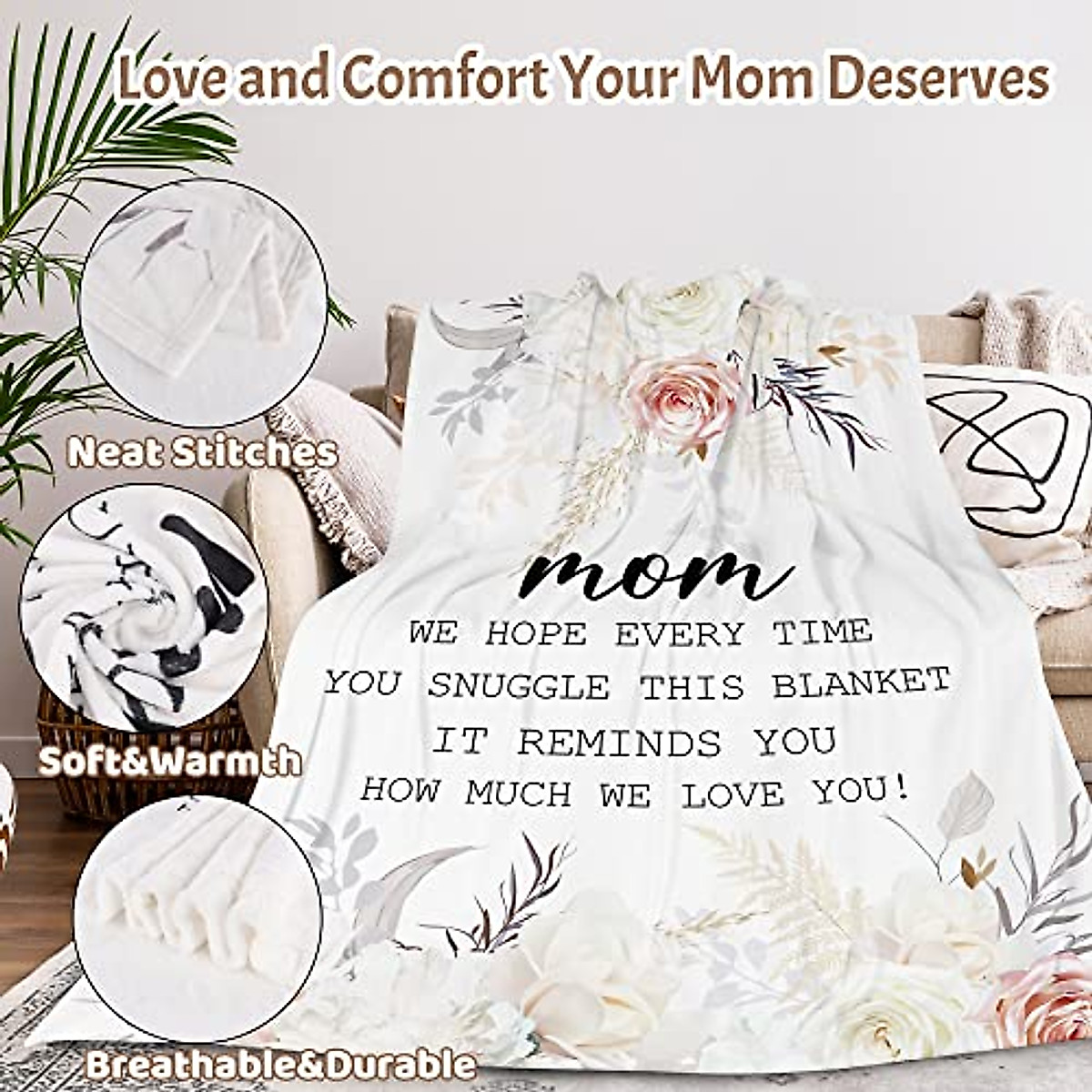 Lopevctor Gifts for Mom,Mom Blanket, from Daughter Son,Gifts for Anniversary Mom Birthday Gifts,to My Mom Throw Blanket for Bed Couch Travel 60"x80"