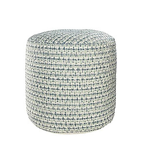 LR Home Interwoven Coastal Delight Indoor Outdoor Pouf, Blue/Green/White, 20" x 20" x 20"