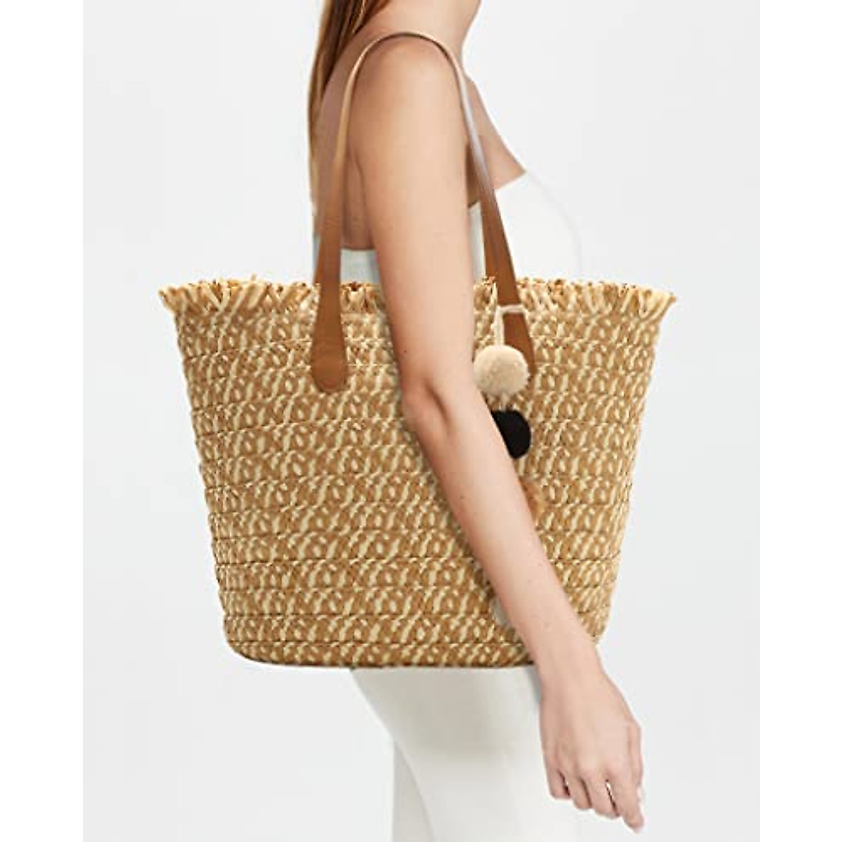 Beach Straw Bag Large Tote Bags for Women, Handmade Summer Purse Handbag L Beach Bags