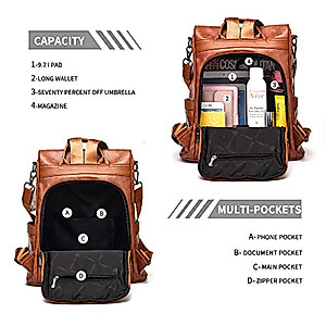 CHERUTY Women Backpack Purse PU Leather Anti-theft Casual Shoulder Bag Fashion Ladies Satchel Bags(Tan-Large)