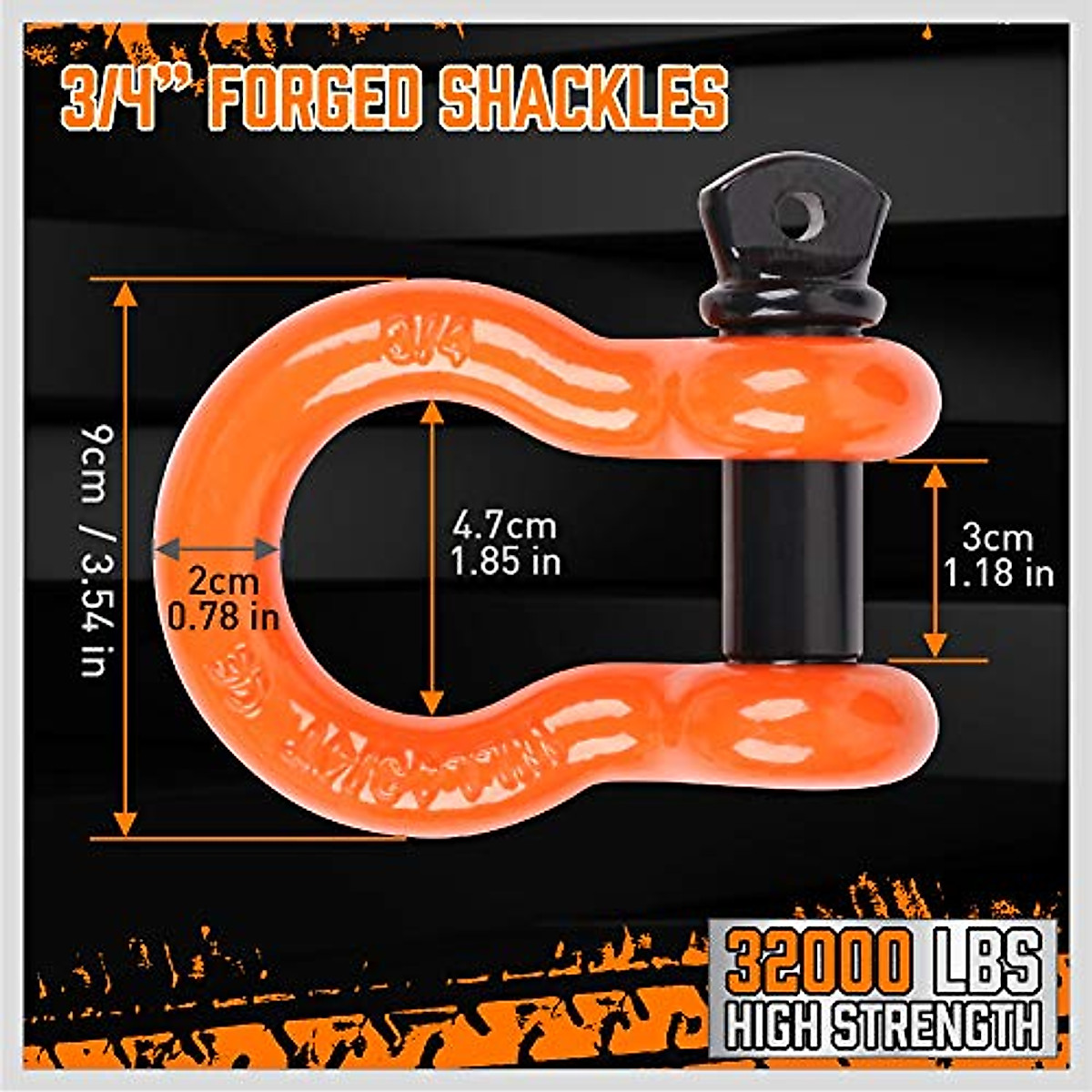 HORUSDY Nylon Heavy Duty Tow Strap Recovery Strap with Hooks 3" x 30Ft - 32,000 LBS Break Strength, 3/4 D Ring Shackles (2pcs), Recover Your Vehicle Stuck in Mud/Snow.