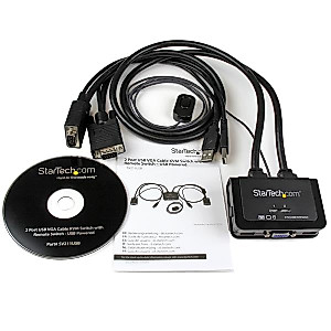 StarTech.com 2 Port USB VGA Cable KVM Switch - USB Powered with Remote Switch - KVM with VGA - Dual Port VGA KVM Switch (SV211USB),Black